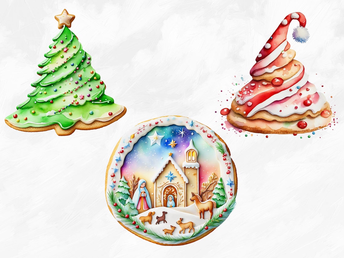Watercolor Christmas Cookies Clipart 30 PNG Christmas Cookies - Etsy
