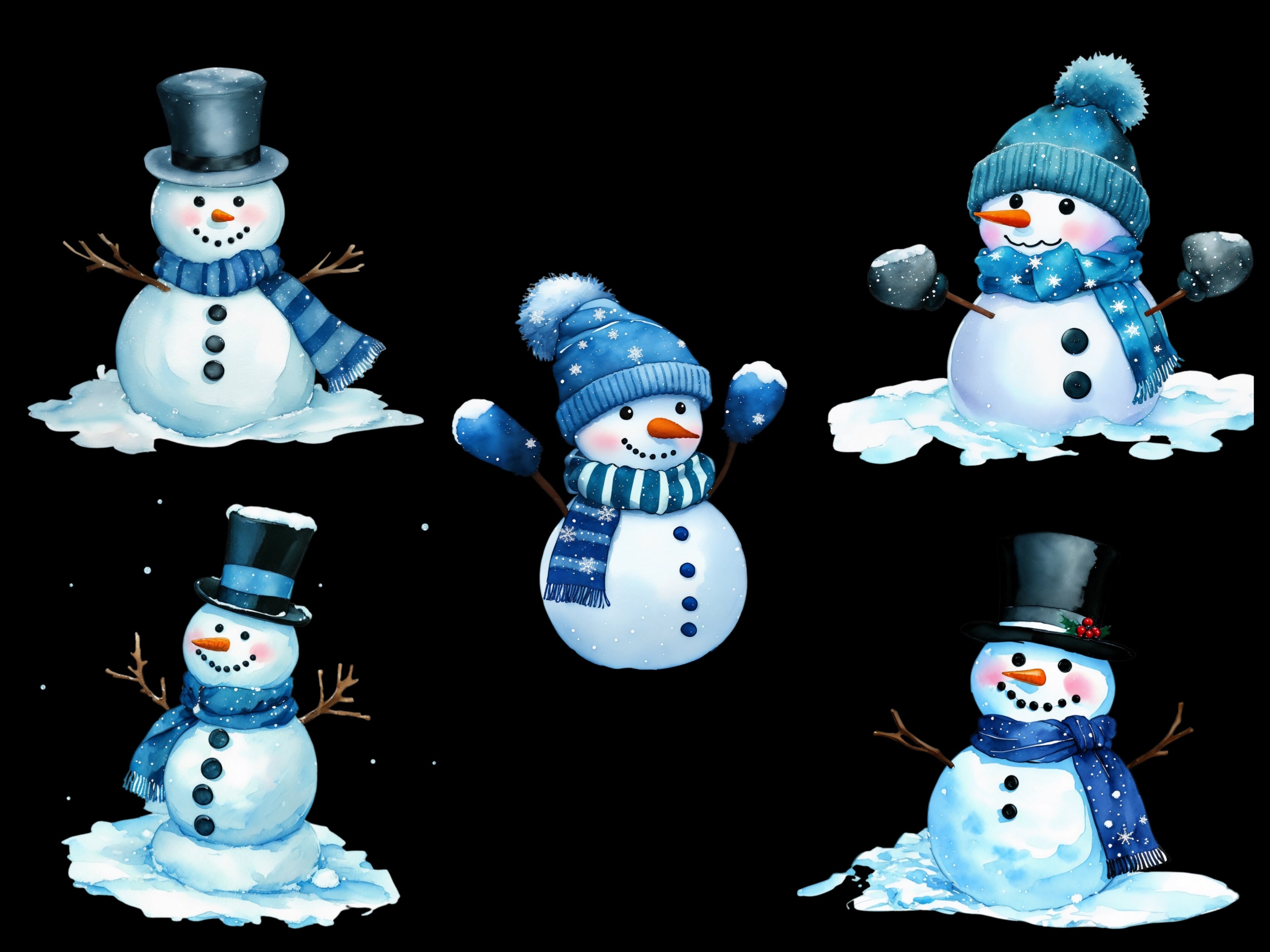Watercolor Snowman Clipart 10 PNG Snowman Clip Art Christmas - Etsy