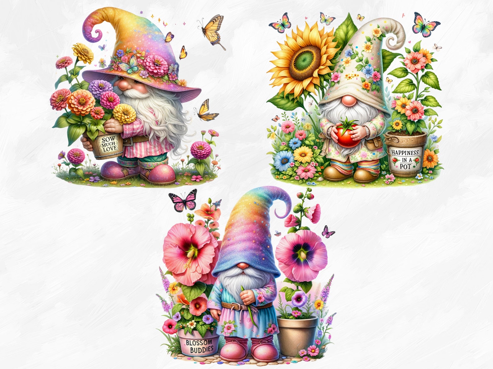 Watercolor Spring Garden Gnomes Clipart, 11 PNG Garden Gnome Clipart ...