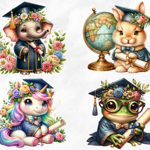 Watercolor Cute Graduation Animals Clipart, 20 PNG Teddy Bear Clipart ...