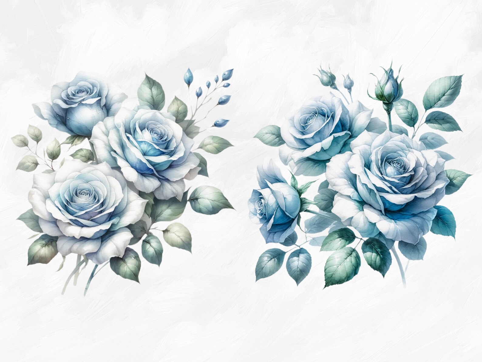 Watercolor Blue Rose Collection Clipart, 11 PNG Rose Bouquet Clipart ...