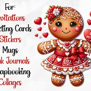 Watercolor Sweet Valentines Gingerbread Collection Clipart, 12 PNG ...