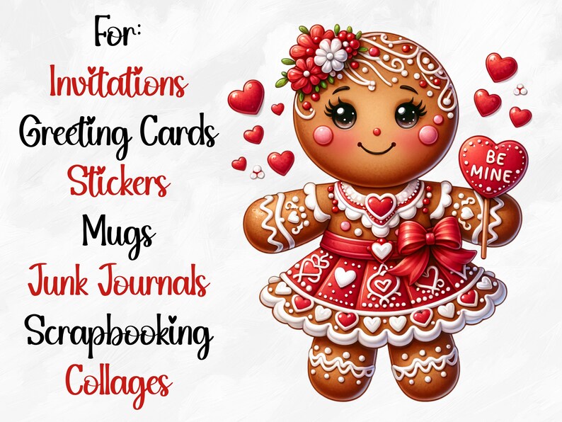 Watercolor Sweet Valentines Gingerbread Collection Clipart, 12 PNG ...