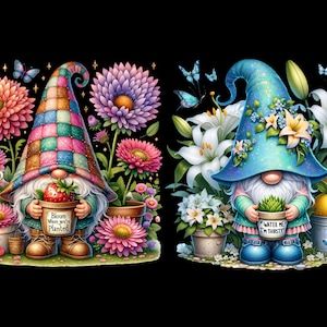 Watercolor Spring Garden Gnomes Clipart, 11 PNG Garden Gnome Clipart ...