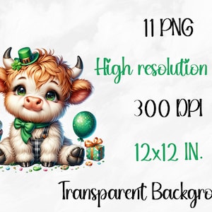 Watercolor St Patricks Highland Cows Clipart, 11 PNG Irish Clipart ...