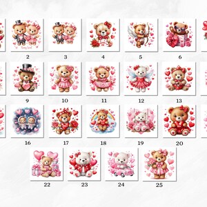 Watercolor Valentines Teddy Bear Clipart, 25 PNG Valentines Day Clipart ...