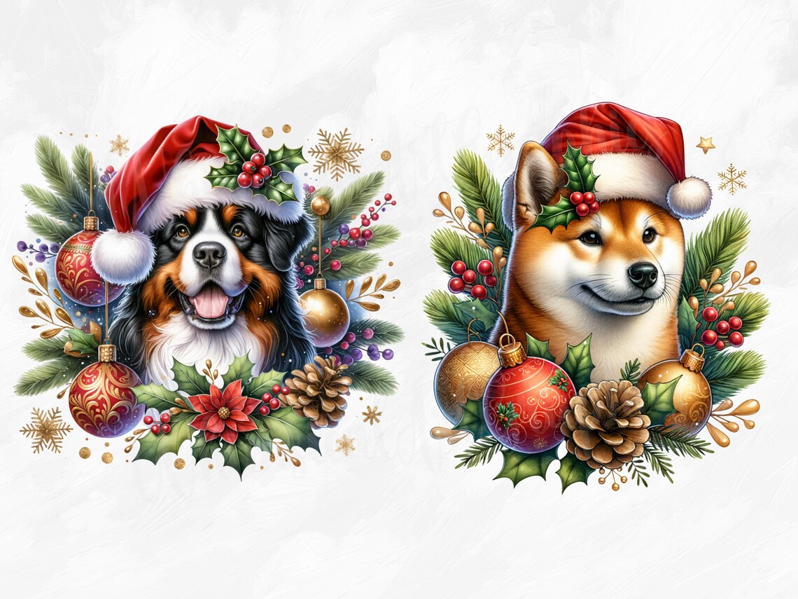 Watercolor Christmas Puppies Collection Clipart, 13 PNG Christmas ...