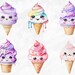 Watercolor Kawaii Ice Cream Clipart, 30 PNG Ice Cream Clipart, Kawaii ...