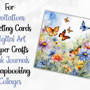 Watercolor Spring Butterflies Digital Paper, Floral Butterfly Junk ...