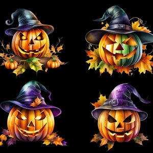 Watercolor Halloween Jack O Lantern Collection Clipart, 30 PNG ...
