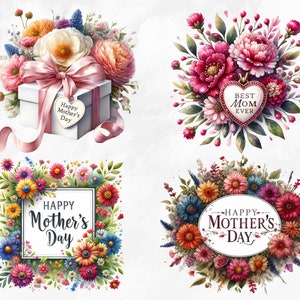 Watercolor Mothers Day Flowers Collection Clipart, 24 PNG Wildflower ...