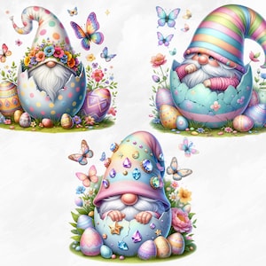 Watercolor Easter Egg Gnome Collection Clipart, 11 PNG Easter Clipart ...