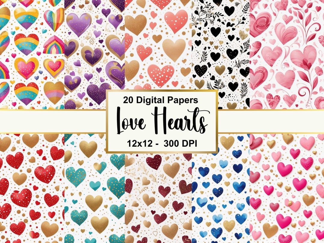 Love Hearts Digital Paper, Printable Valentine, Seamless Pattern, Pink ...