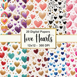 Love Hearts Digital Paper, Printable Valentine, Seamless Pattern, Pink ...