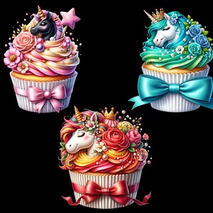 Watercolor Unicorn Cupcakes Collection Clipart, 15 PNG Unicorn Clipart ...