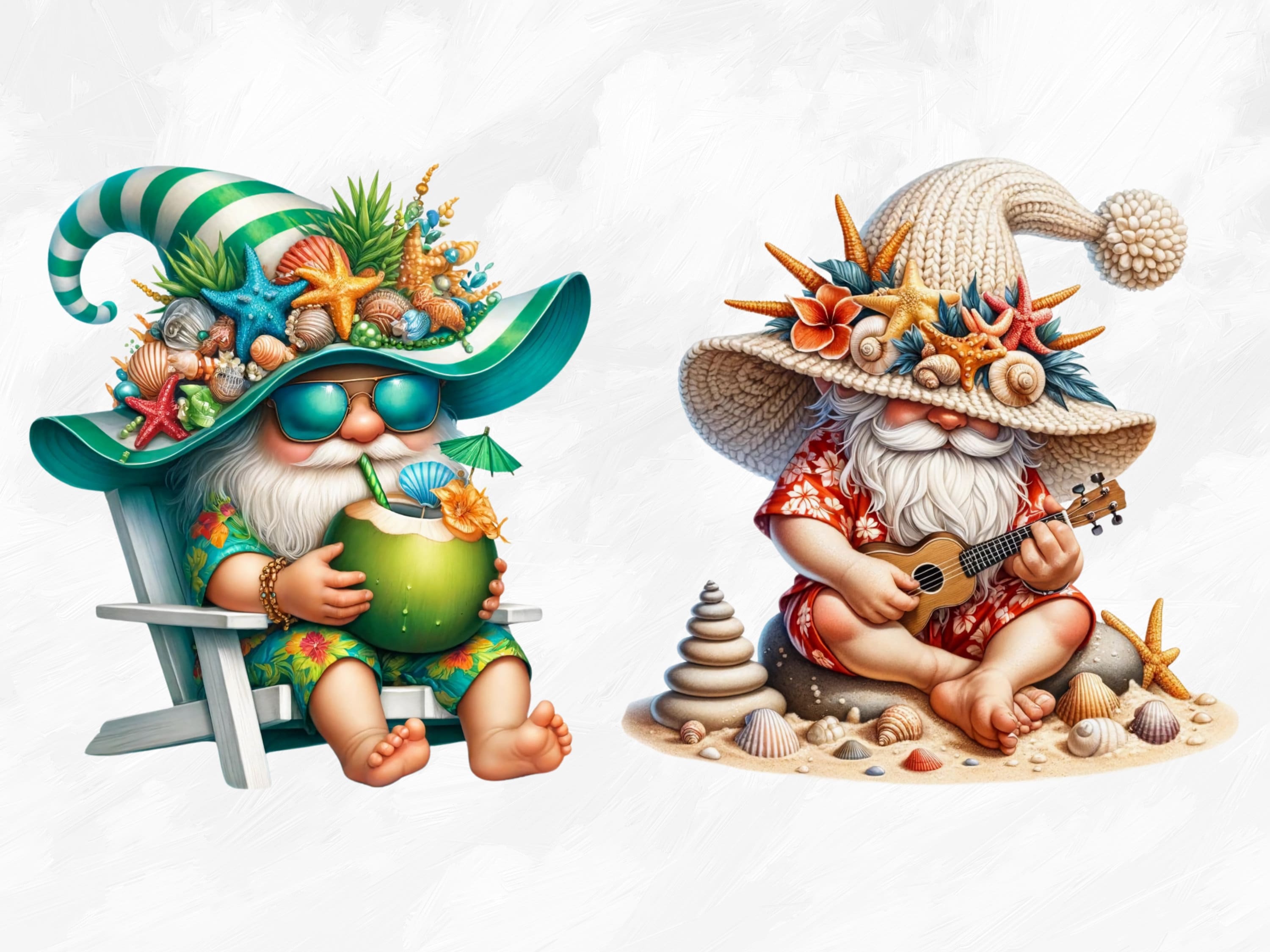 Watercolor Summer Beach Gnome Collection Clipart, 12 PNG Gnome Clipart ...
