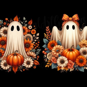 Watercolor Cute Ghost Clipart, 11 PNG Halloween Clipart Bundle, Cute ...