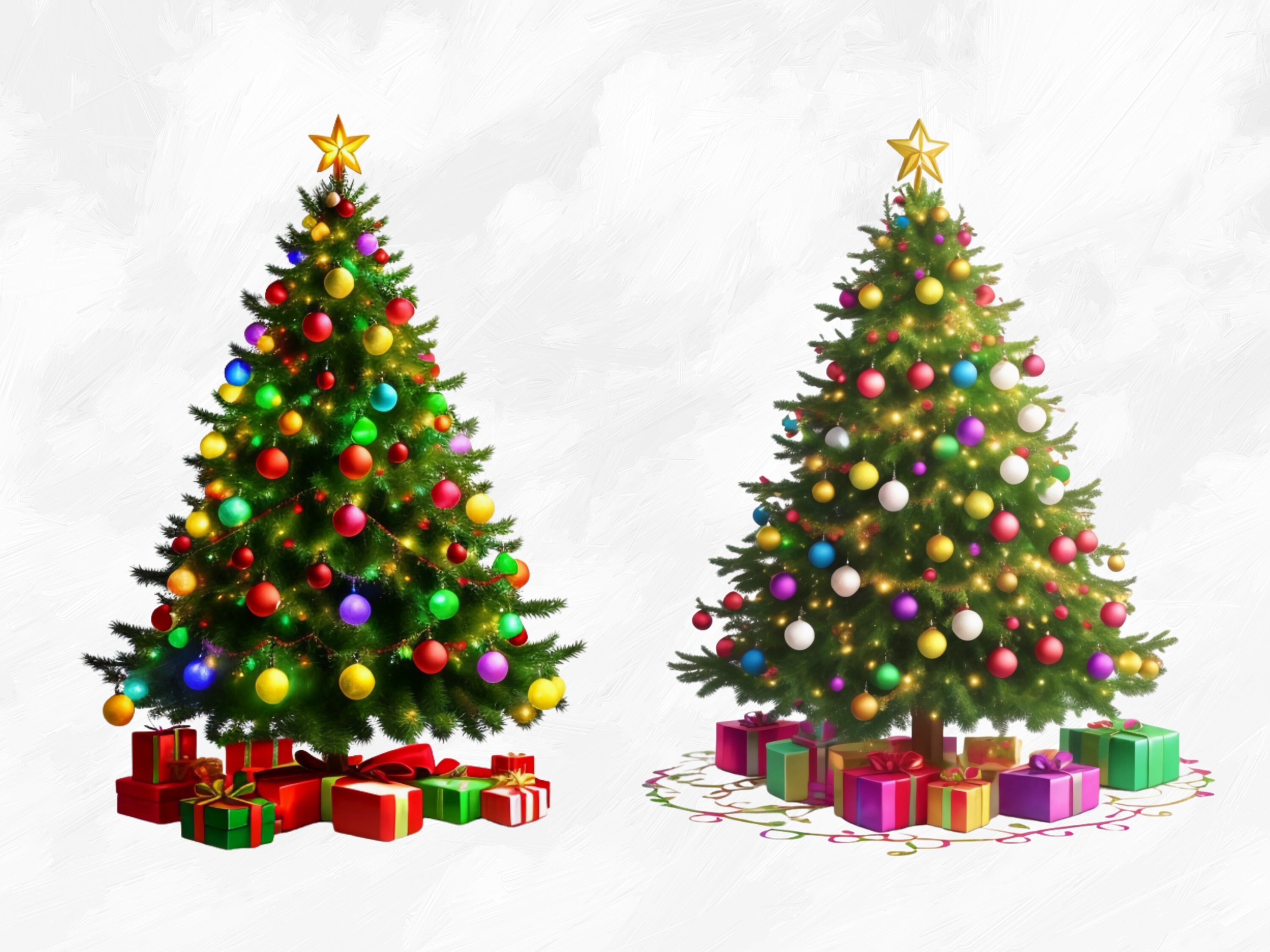 Watercolor Christmas Tree Clipart 12 PNG Decorated Christmas - Etsy
