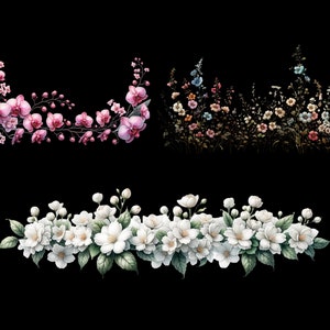 Watercolor Flower Border Collection Clipart, 17 PNG Floral Clipart ...