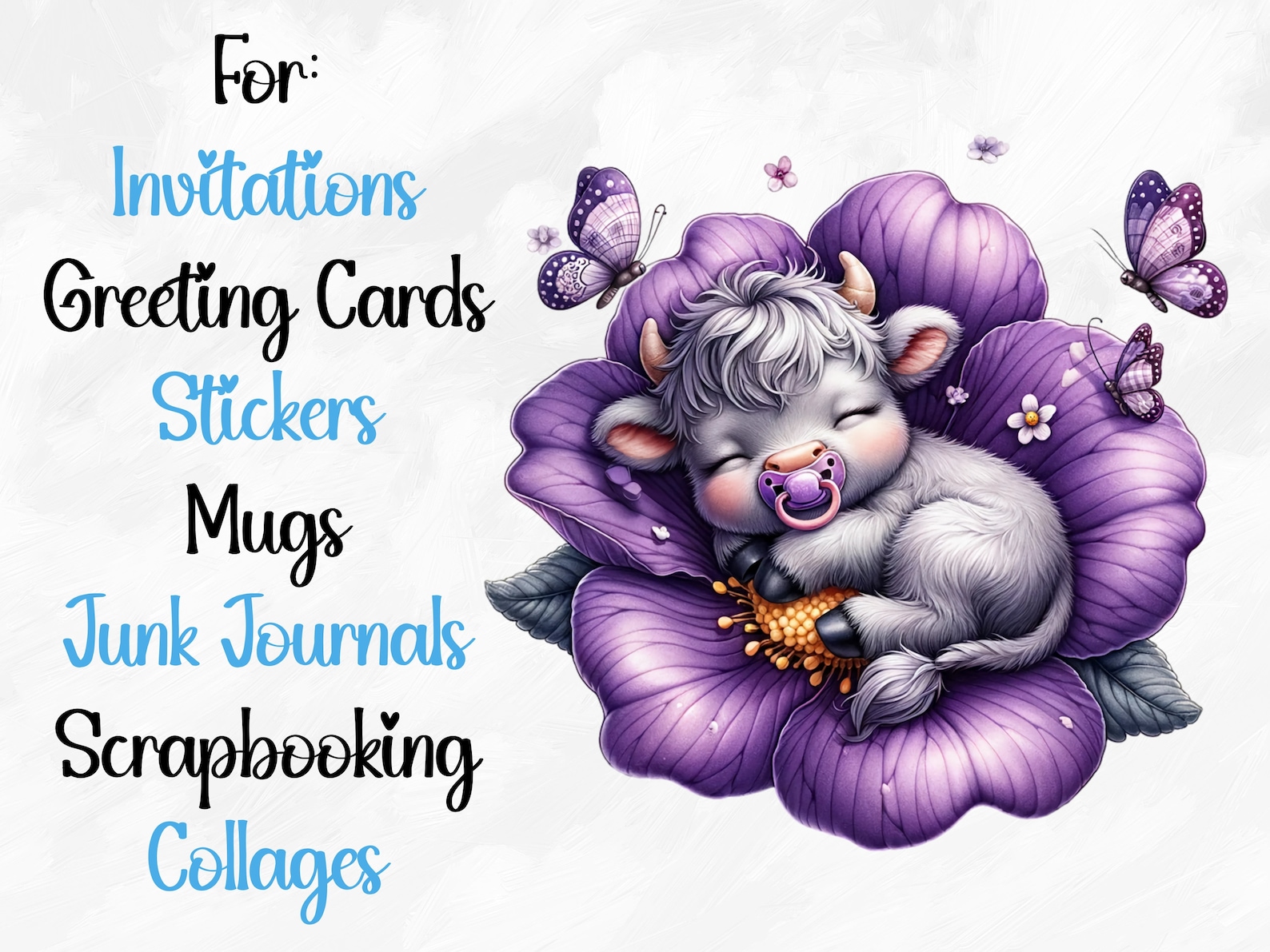 Watercolor Sleeping Baby Highland Cow Clipart, 24 PNG Cute Cow Clipart ...