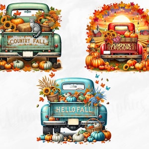 Watercolor Fall Trucks Collection Clipart, 12 PNG Hello Fall Clipart ...