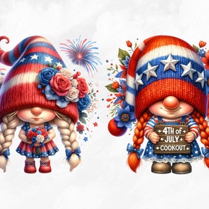 Watercolor Patriotic Gnome Collection Clipart, 11 PNG Memorial Day ...