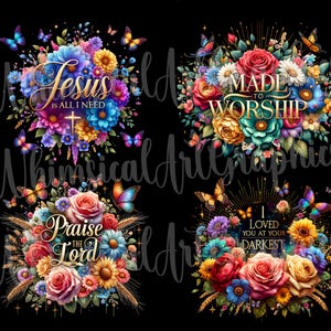 Watercolor Floral Christian Collection Clipart, 26 PNG Faith Quote ...
