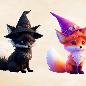 Witchy Foxes Clipart, 10 PNG Fox Witch Clipart, Fox Wearing Witches Hat ...