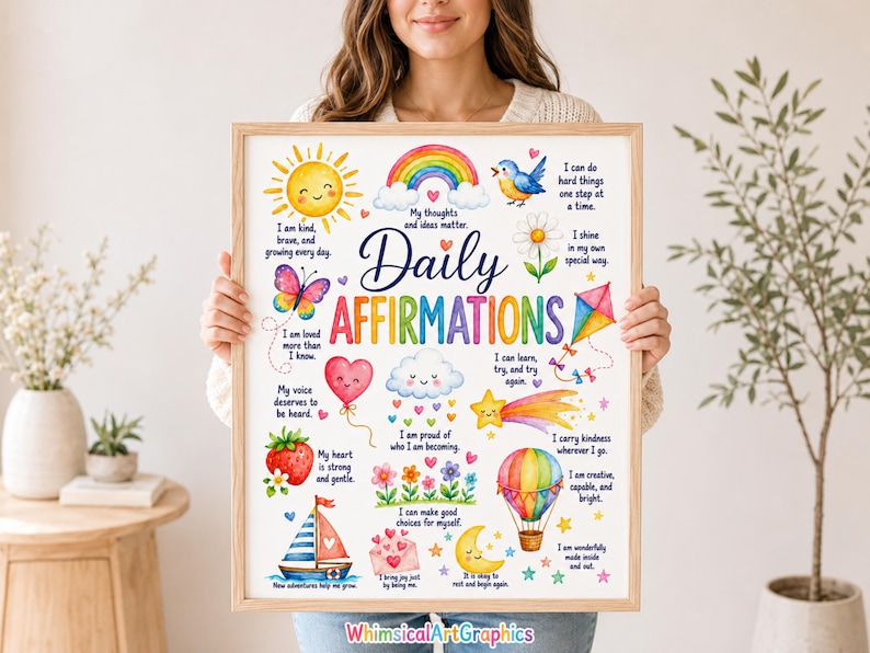 Daily Affirmations Kids Wall Art, Positive Affirmation Poster, Therapy ...