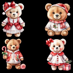 Watercolor Christmas Teddy Bear Clipart, 19 PNG Holiday Teddy Bear ...