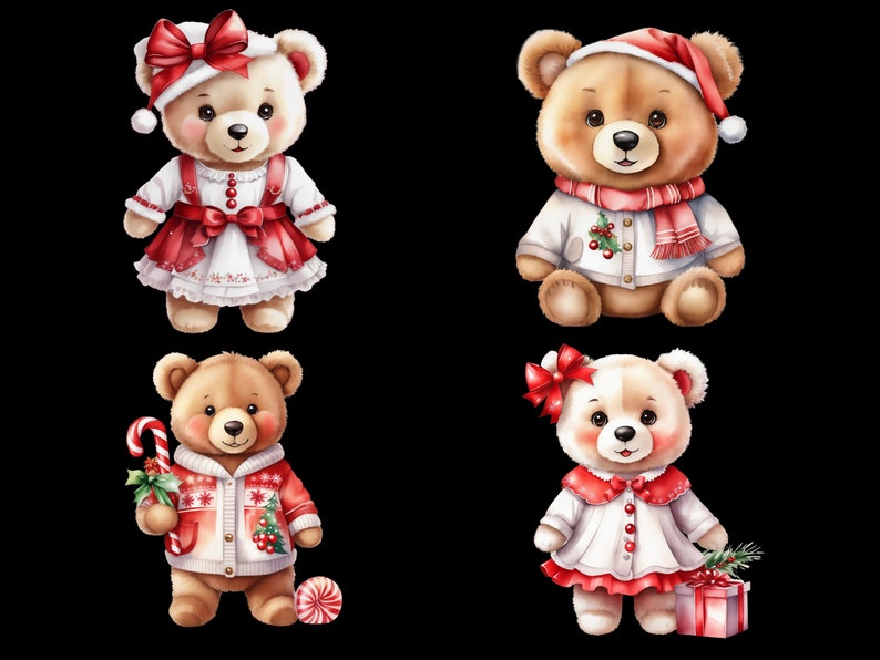 Watercolor Christmas Teddy Bear Clipart 19 PNG Holiday Teddy - Etsy