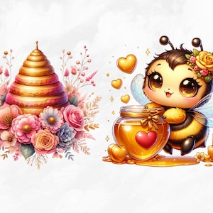 Watercolor Valentine Bees Clipart, 11 PNG Valentines Day Clipart, Cute ...