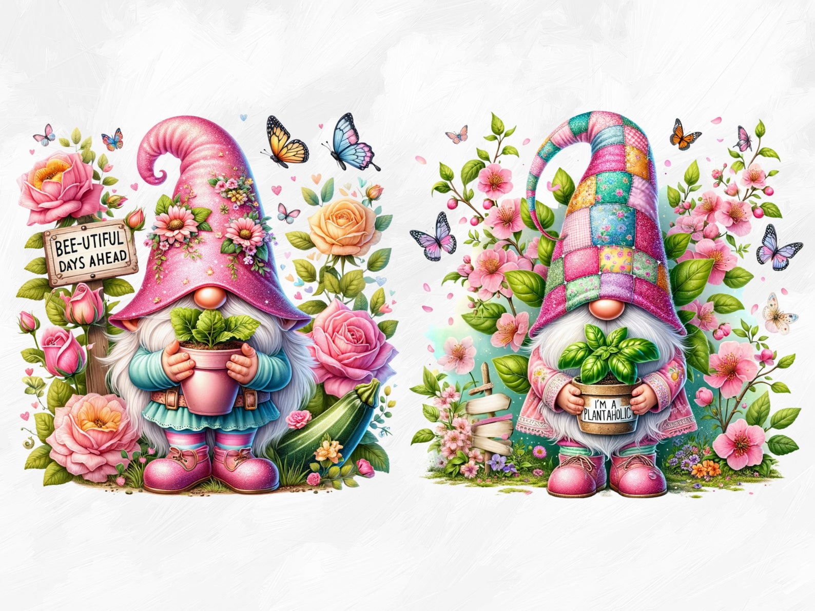 Watercolor Spring Garden Gnomes Clipart, 11 PNG Garden Gnome Clipart ...