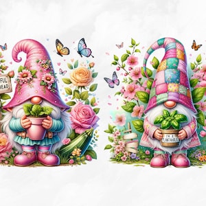 Watercolor Spring Garden Gnomes Clipart, 11 PNG Garden Gnome Clipart ...
