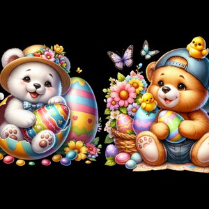 Watercolor Easter Teddy Bears Collection Clipart, 12 PNG Easter Clipart ...