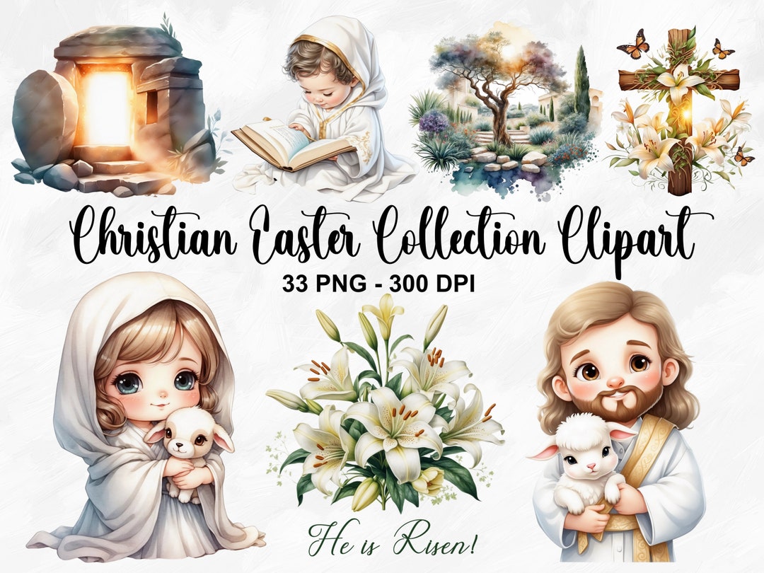 Watercolor Christian Easter Collection Clipart, 33 PNG Religious ...