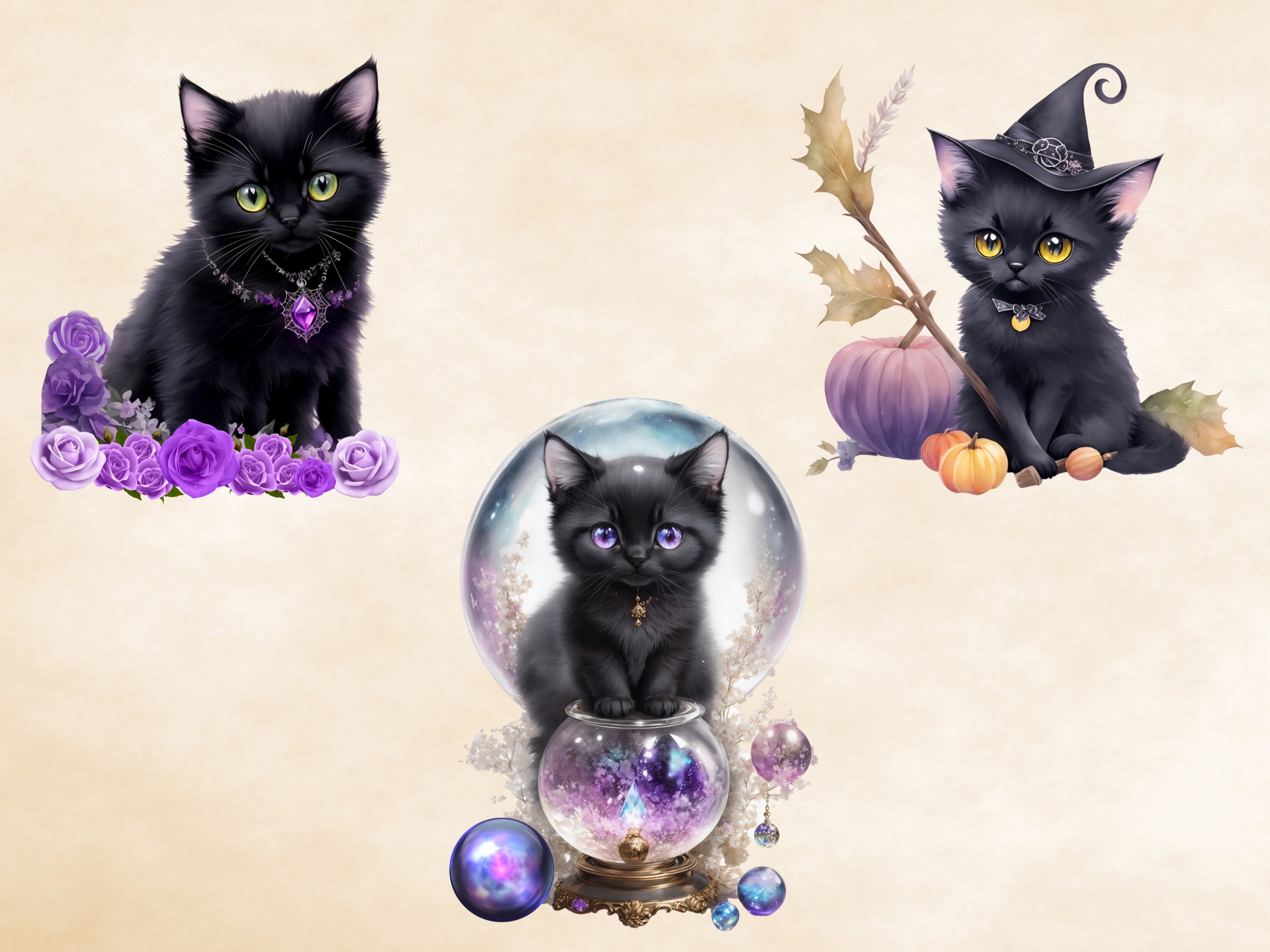 Watercolor Halloween Black Cat Clipart 9 PNG Watercolor - Etsy