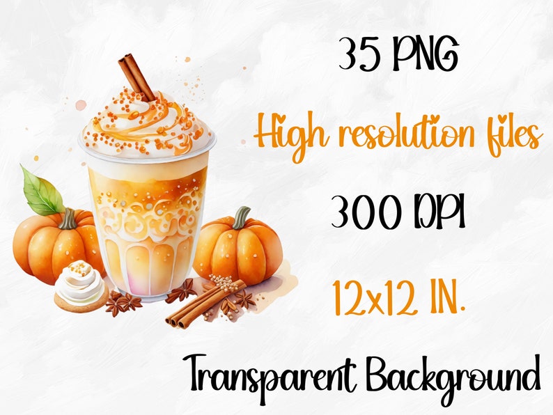 35 PNG Watercolor Pumpkin Spice Collection Clipart, Sweet Treats ...