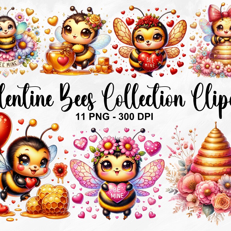 Valentine Bee Clipart - Etsy