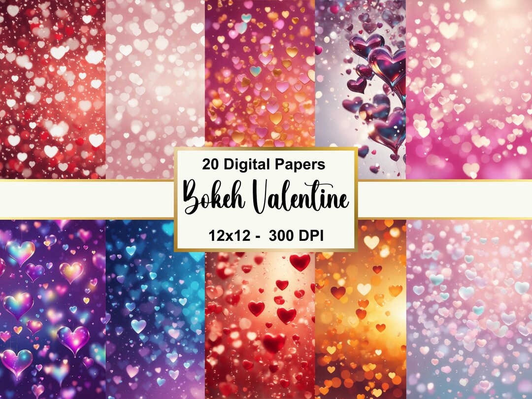 Bokeh Valentine Digital Paper, Printable Valentine, Romantic Heart ...