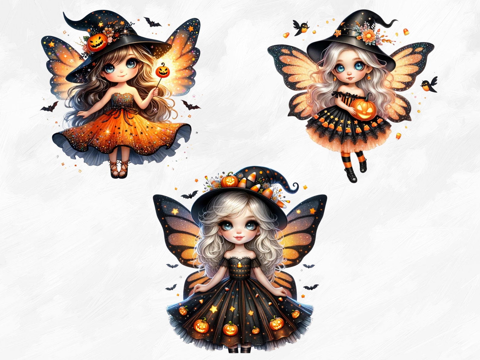 Watercolor Halloween Fairy Collection Clipart, 11 PNG Halloween Clipart ...