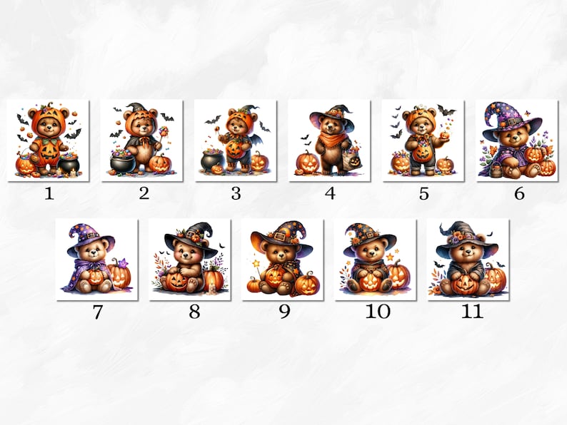 Watercolor Cute Halloween Bears Collection Clipart, 11 PNG Halloween ...