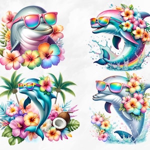 Watercolor Tropical Dolphins Collection Clipart, 24 PNG Sea Animal ...