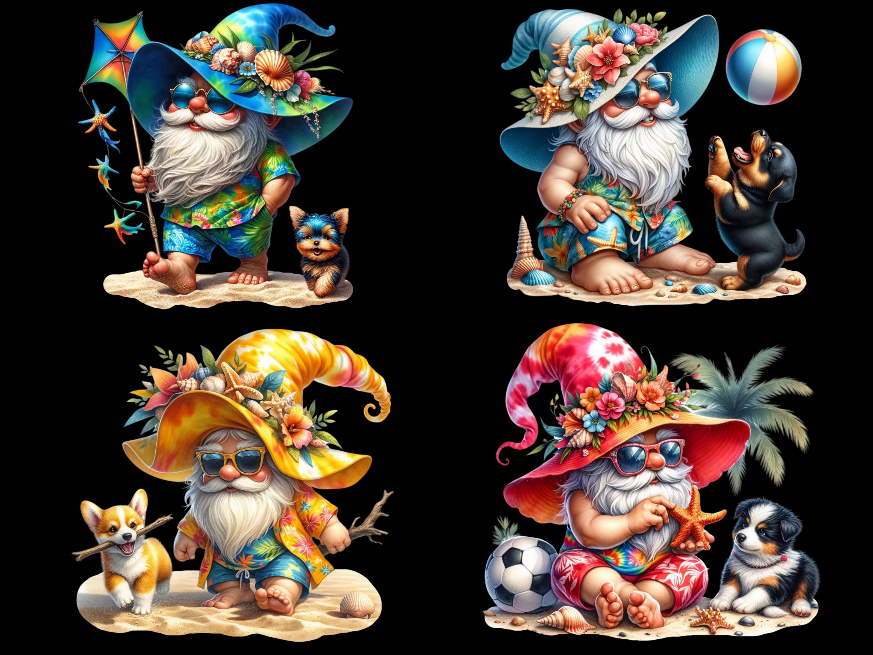 Watercolor Beach Dog Gnomes Collection Clipart, 23 PNG Beach Gnome ...