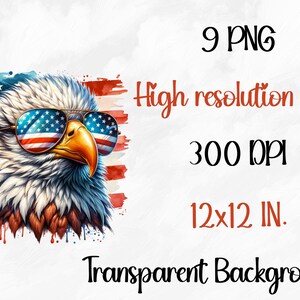 Watercolor Eagle Flag Collection Clipart, 9 PNG 4th of July Eagle ...