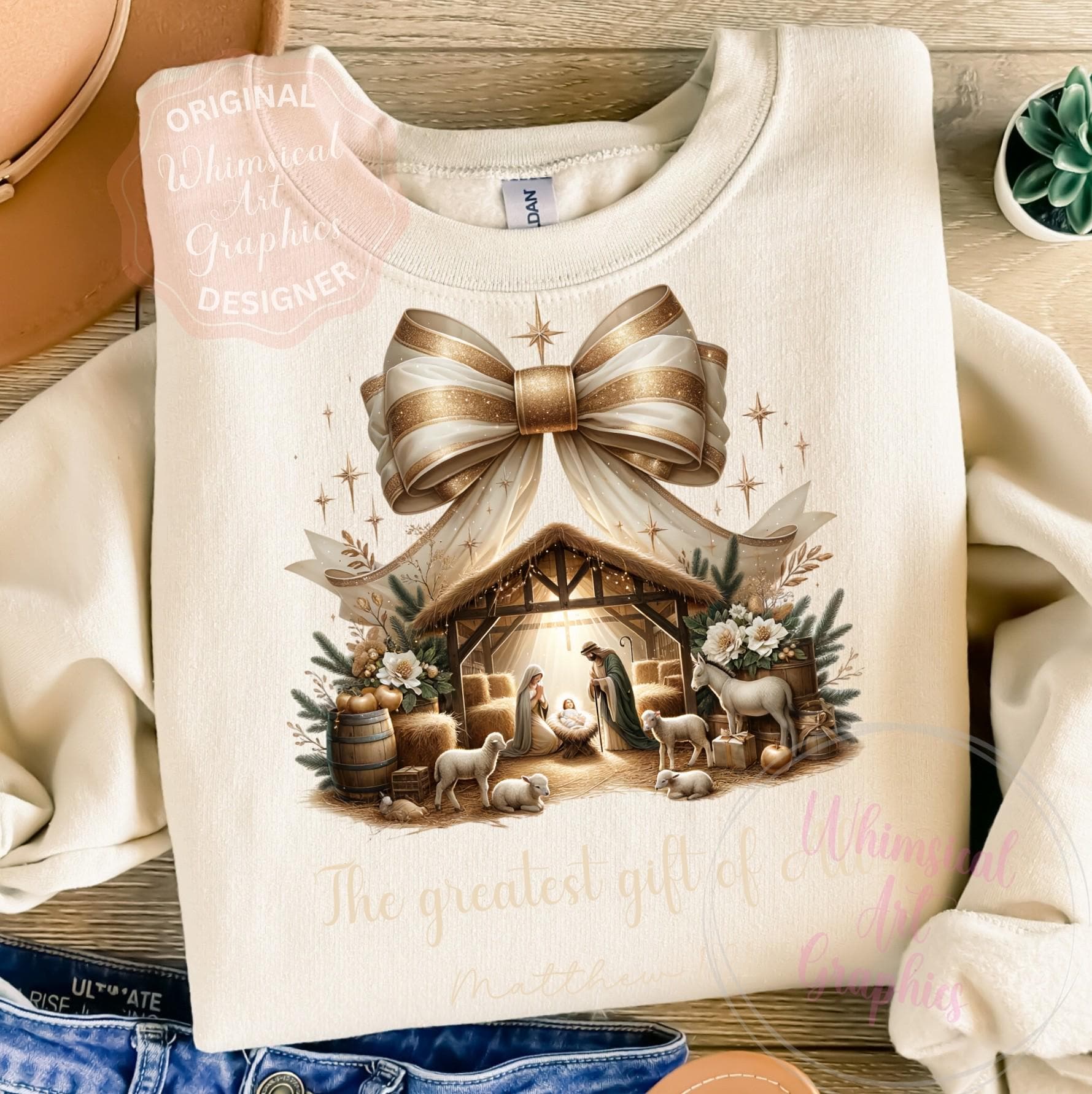 Greatest Gift of All PNG, Nativity Bow Coquette Christmas Sublimation ...