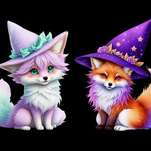 Watercolor Pastel Witchy Fox Clipart, 11 PNG Fox Witch Clipart, Fantasy ...