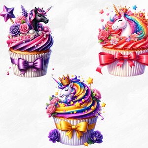 Watercolor Unicorn Cupcakes Collection Clipart, 15 PNG Unicorn Clipart ...