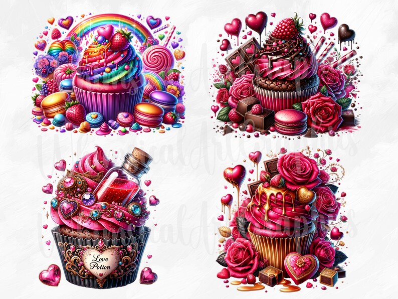 Pink Valentines Day Cupcake Collection Clipart, 20 PNG Valentine ...