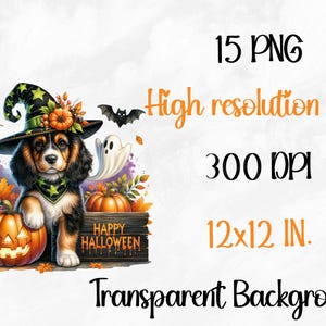 Watercolor Halloween Dogs Collection Clipart, 15 PNG Halloween Clipart ...